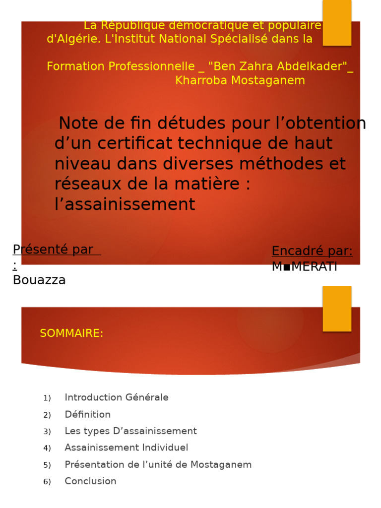 Note de Fin Détudes Pour L'obtention D'un Certificat Technique de Haut ...