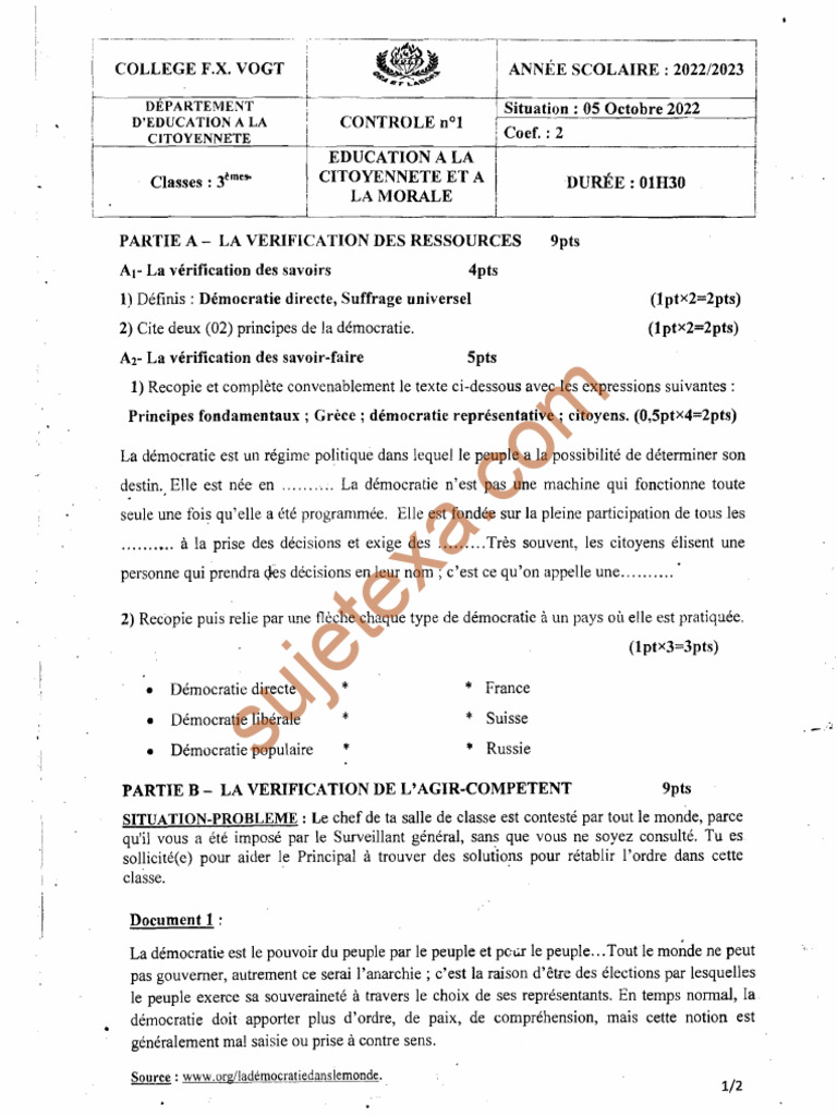 3ème 1ere Seq ECM Col - FXV 2022!2023 | PDF