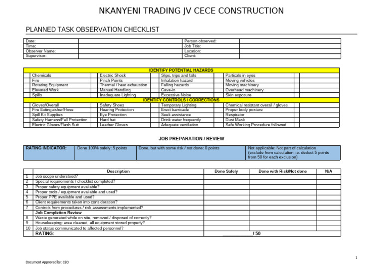 REG006 Planned Task Observation Checklist _040514 | PDF