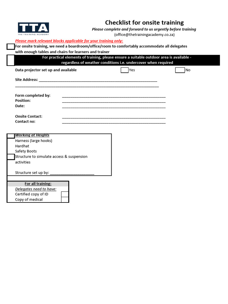 Onsite Training Setup Checklist | PDF | Computers