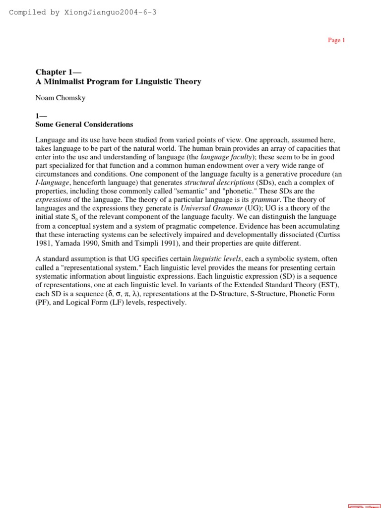 Chomsky A Minimalist Program For Linguistic Theory | PDF | Linguistics | Lexicon