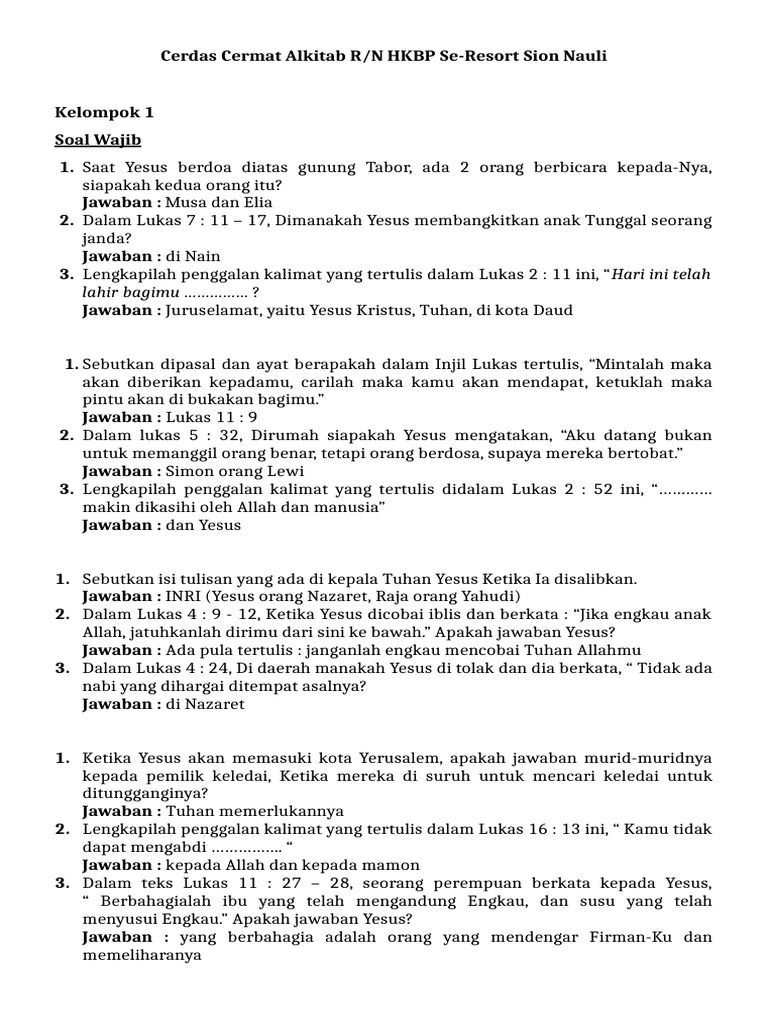 Cerdas Cermat Alkitab RN | PDF