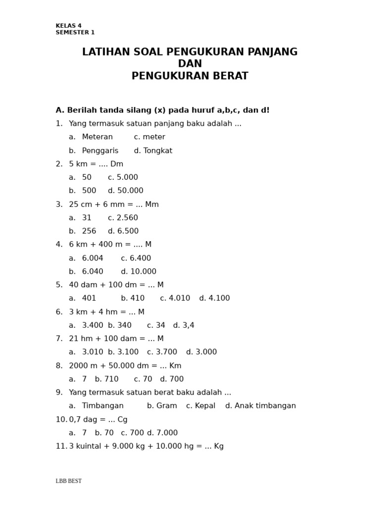 LATIHAN SOAL PENGUKURAN PANJANG | PDF