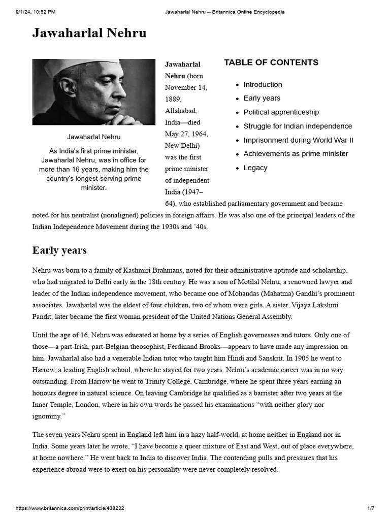Jawaharlal Nehru - Britannica Online Encyclopedia | PDF