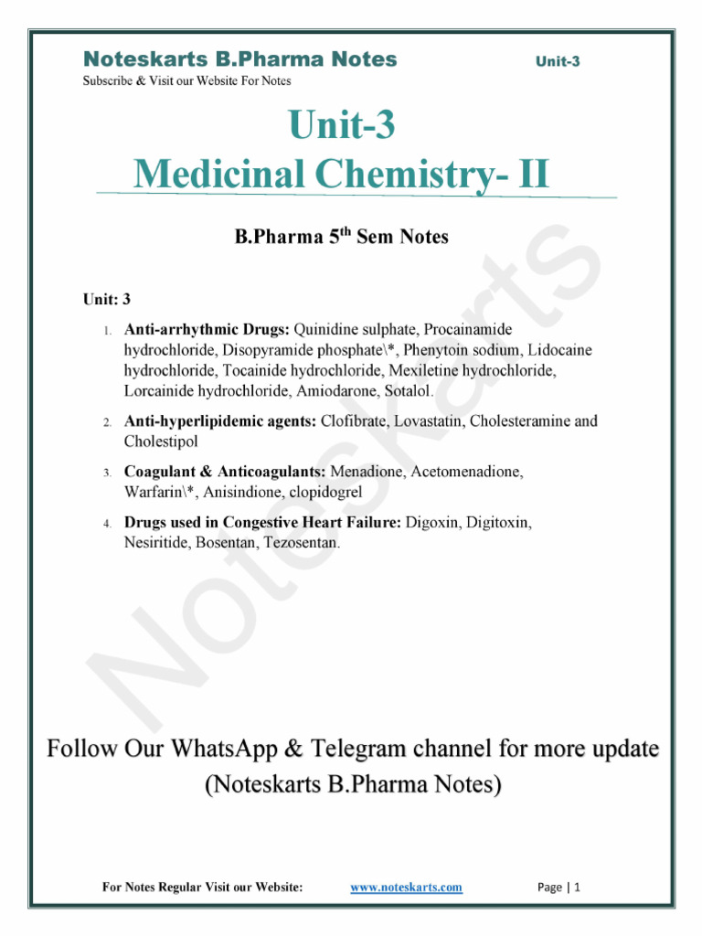 UNIT 3 B.pharma 5th Sem Medicinal Chemistry 2 by Noteskarts | PDF
