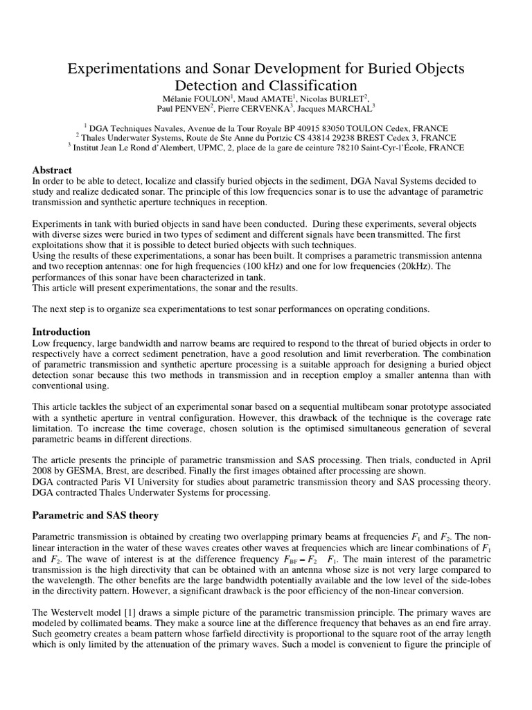 Experimentations and Sonar Development F | PDF