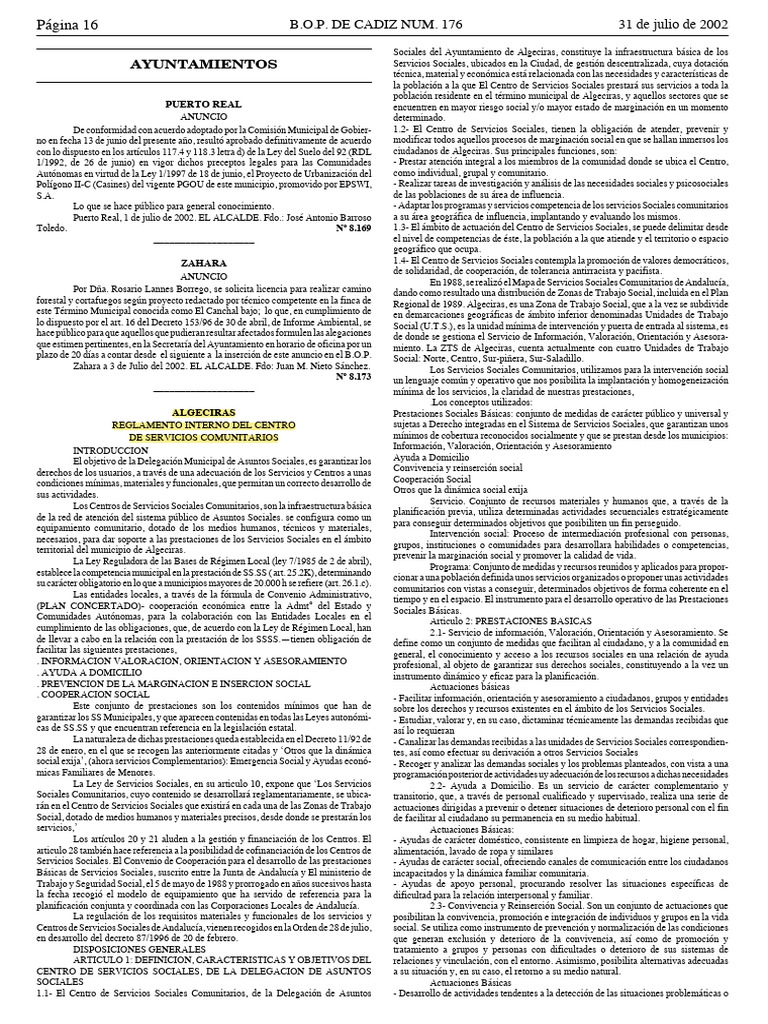 Reglamento Interno Centro de Servicios Sociales Bop 176 - 31 07 02 | PDF