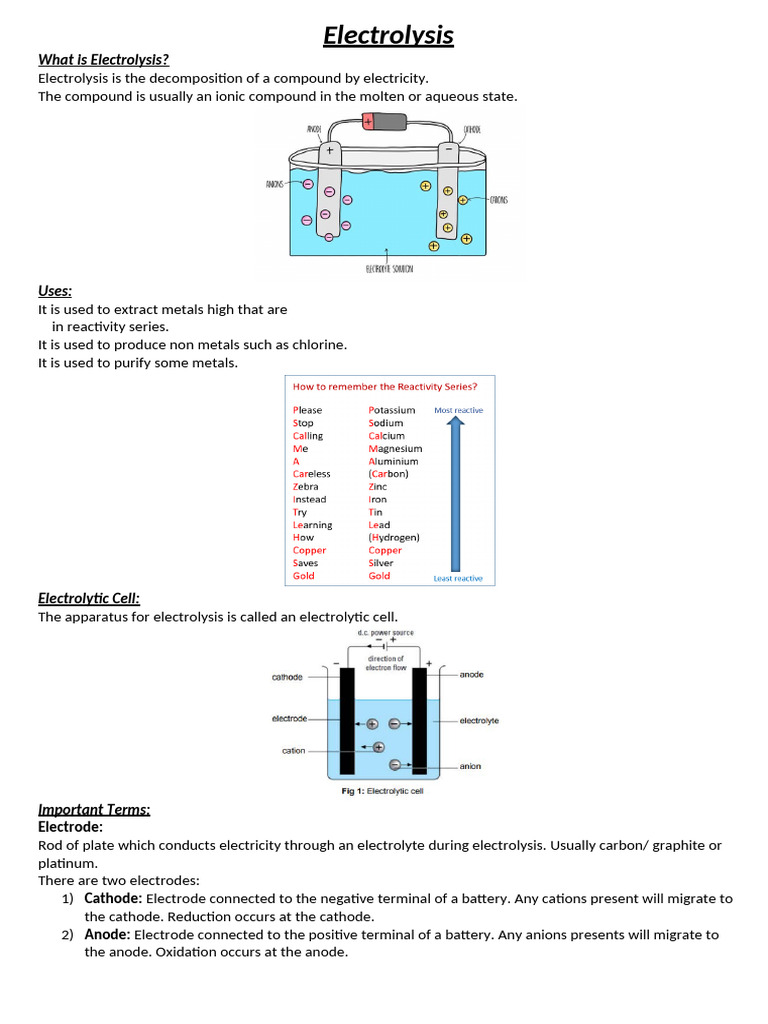 Electrolysis Handout | PDF
