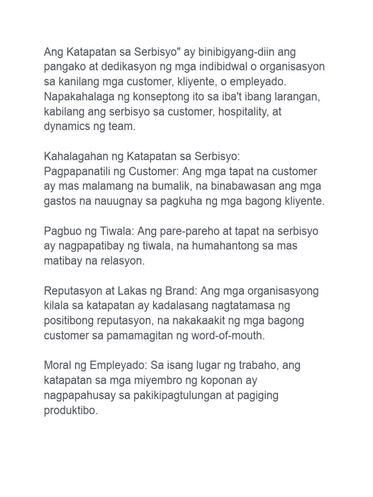 Ang Katapatan Sa Serbisyo - Ay Binibigyang-Diin Ang Pangako at ...