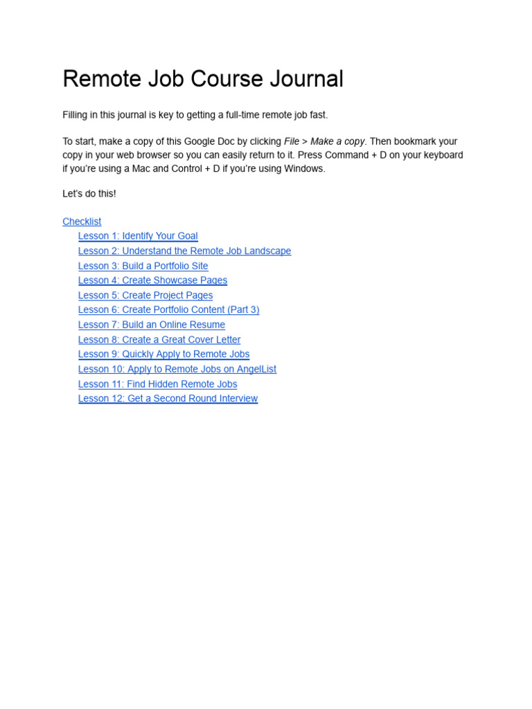 Remote Job Course Journal | PDF