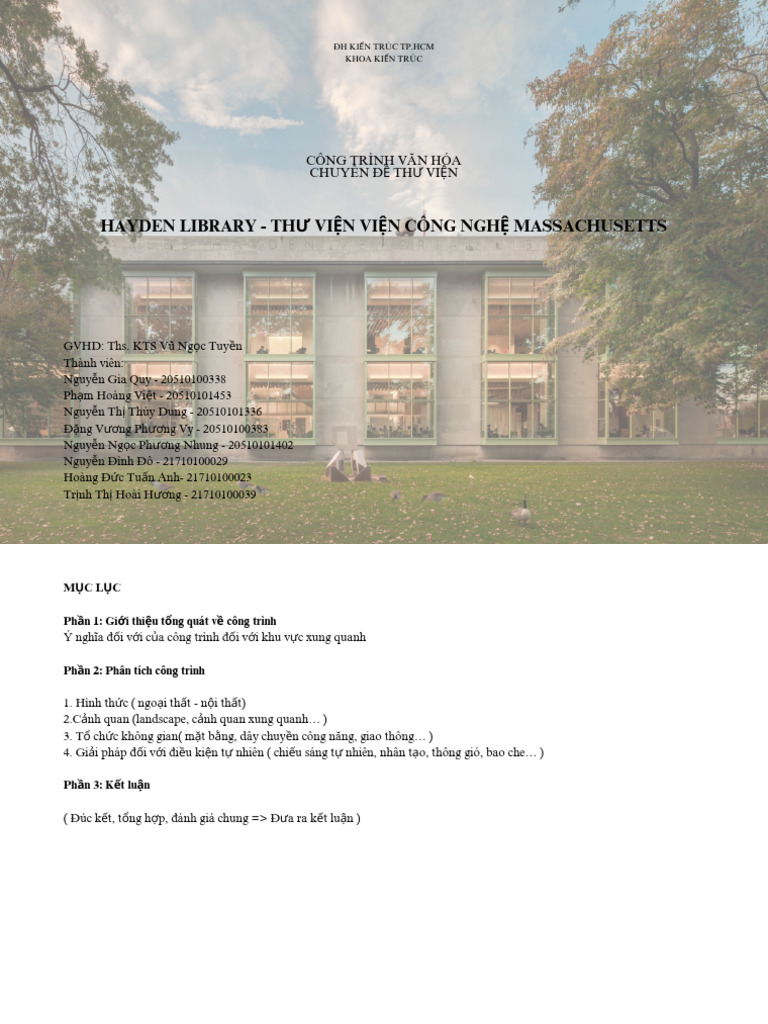 NHÓM 8 TIỂU LUẬN CUỐI KÌ CHUYÊN ĐỀ CÔNG TRÌNH VĂN HÓA HAYDEN LIBRUARY | PDF