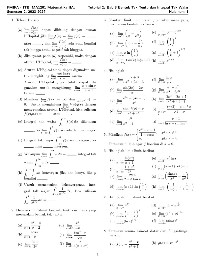 Tutorial 2 MA1201 2023 2024 | PDF