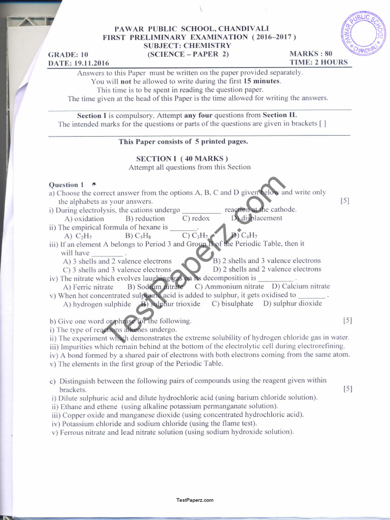 Pawar Public Chem Preboard | PDF