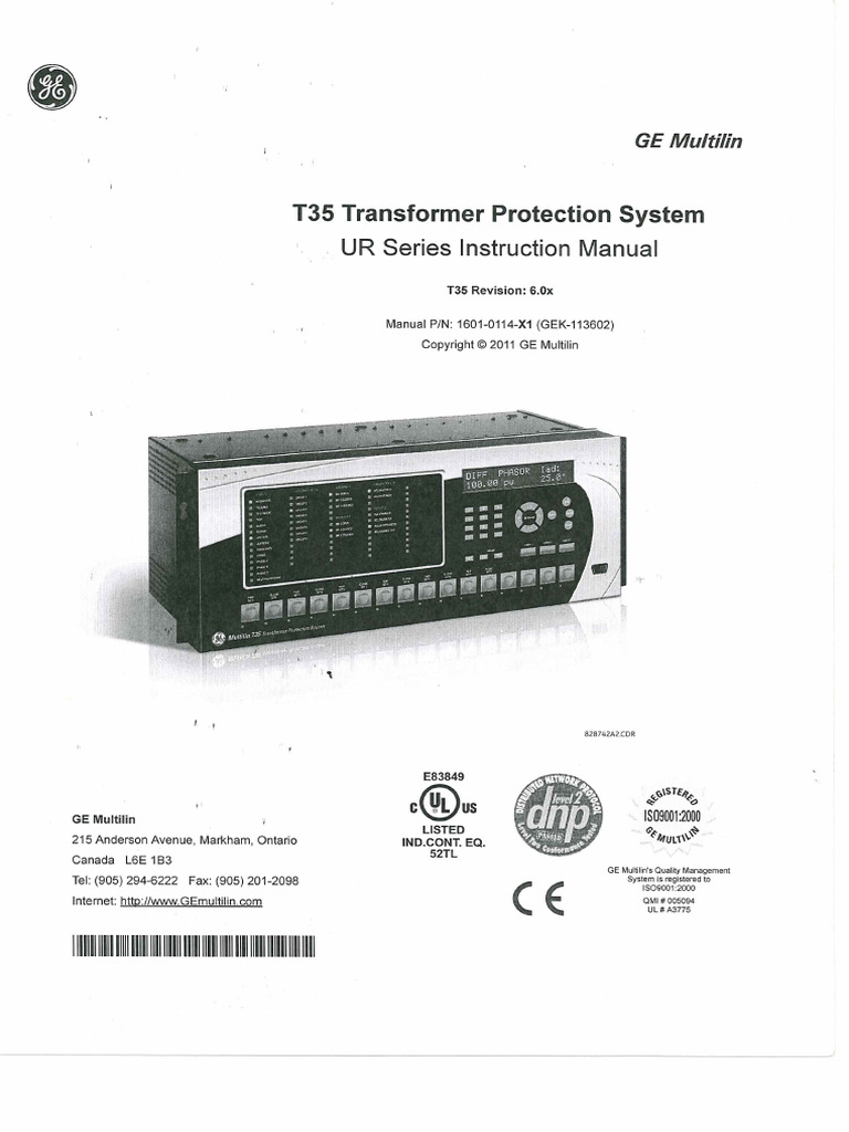 t35 Sistema de Proteccion de Transformador Ur Series Multilin | PDF