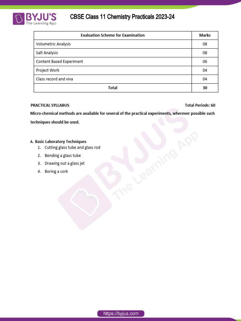 CBSE Class 11 Chemistry Practicals 2023 24 | PDF