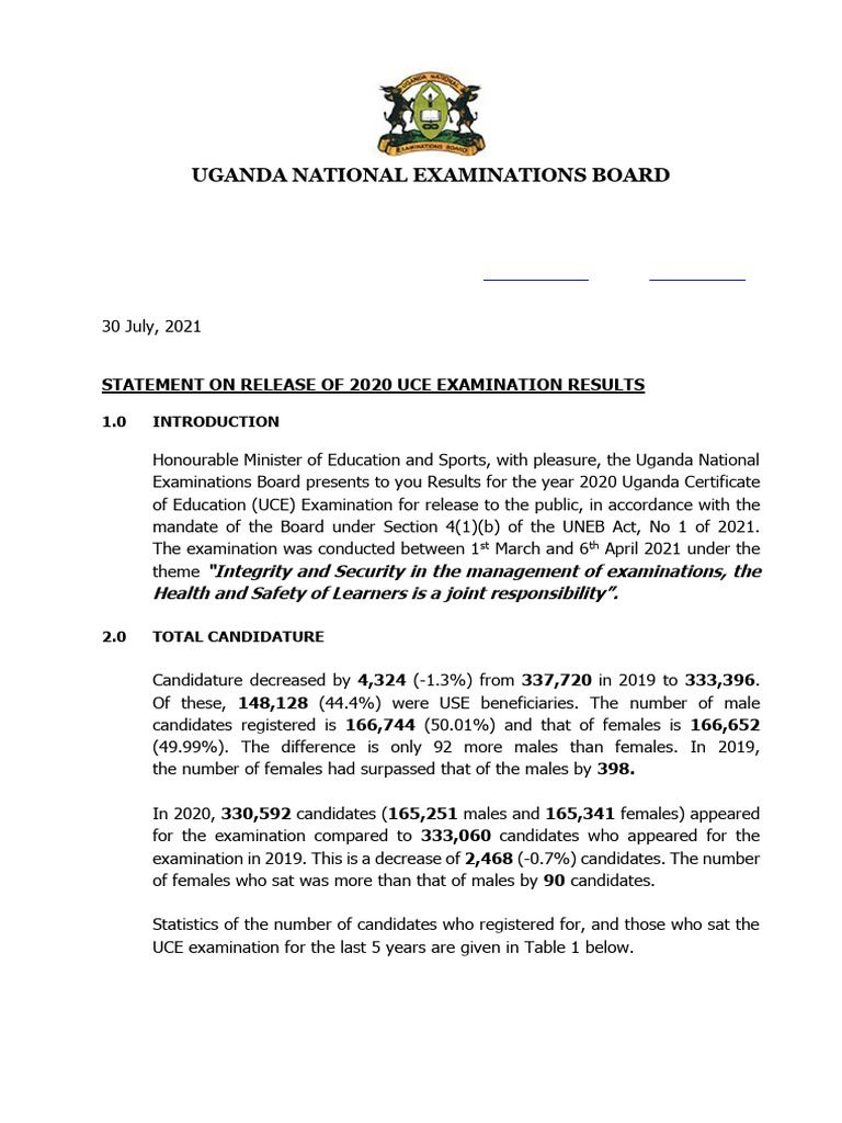 2020 UCE STATEMENTOF RELEASE OF RESULTS | PDF