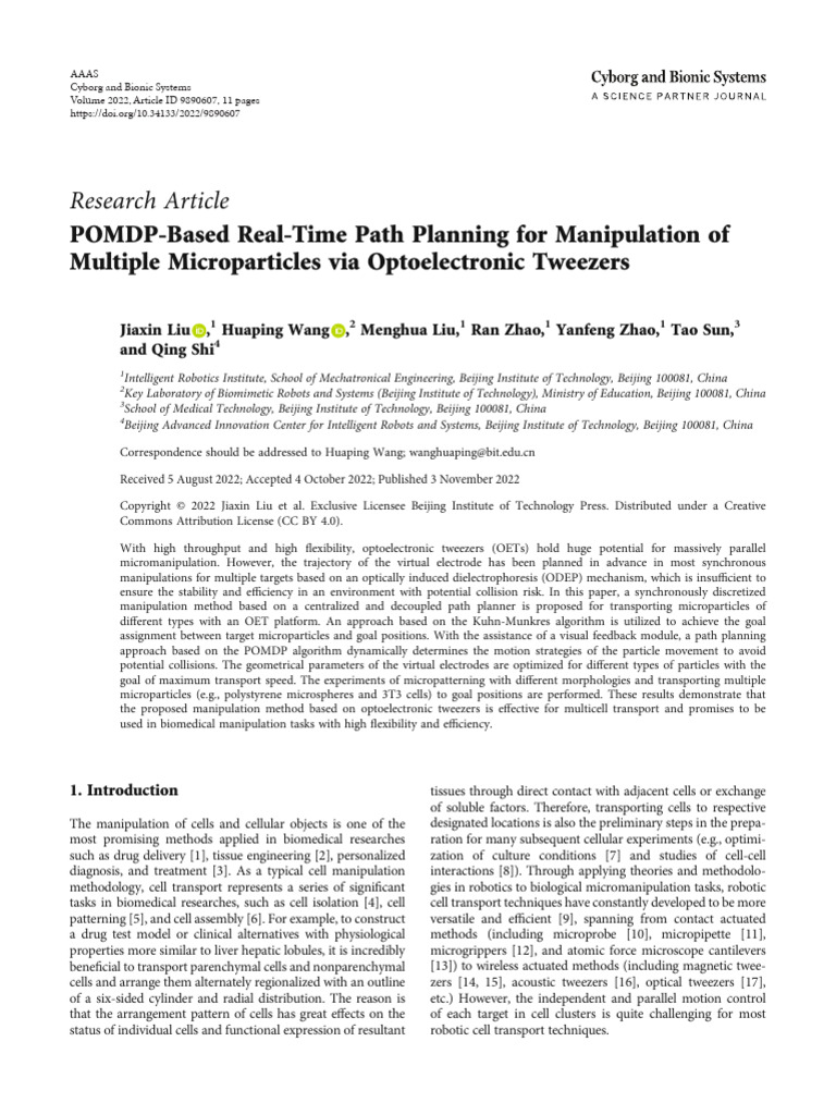 POMDP-Based Real-Time Path Planning For Manipulation of Multiple ...