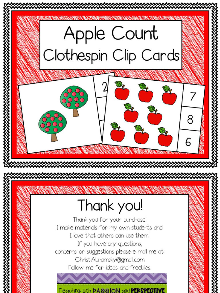 Apple Clothespin Count Clip Cards Freebie | PDF