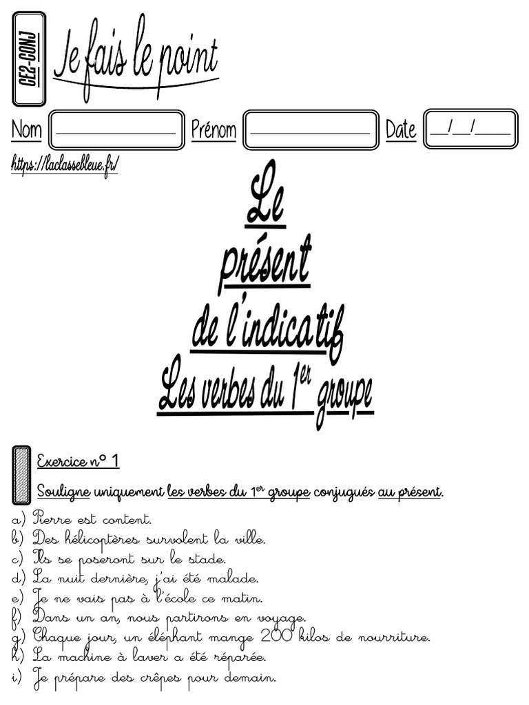 Le Present de Lindicatif Les Verbes Du 1er Groupe CE2 | PDF
