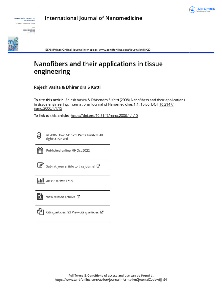 Nanofibers and Their Applications in Tissue Engineering | PDF