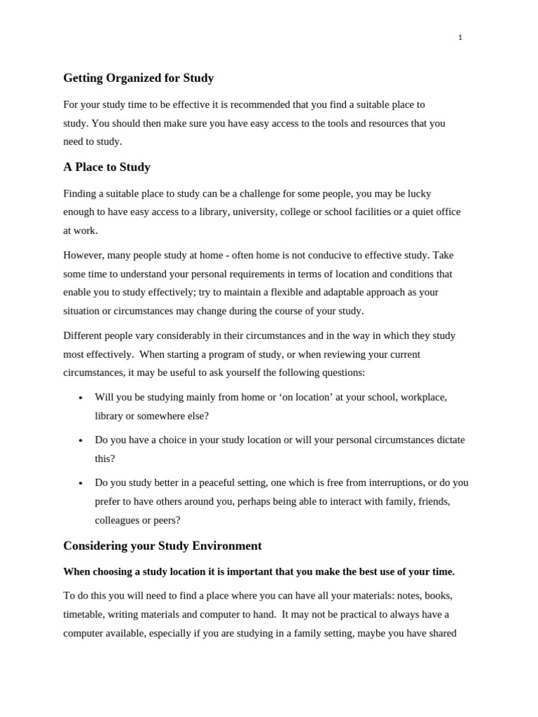 Getting Organized For Study | PDF