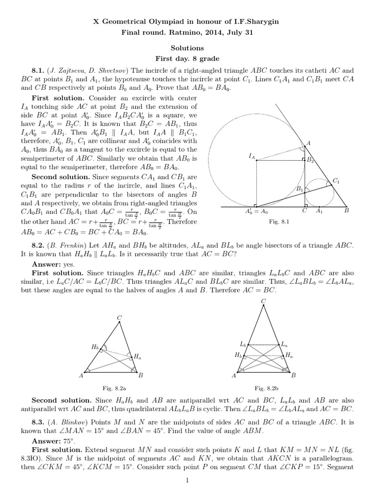 Sharygin Geometrical Olympiad 2014 Final Round | PDF
