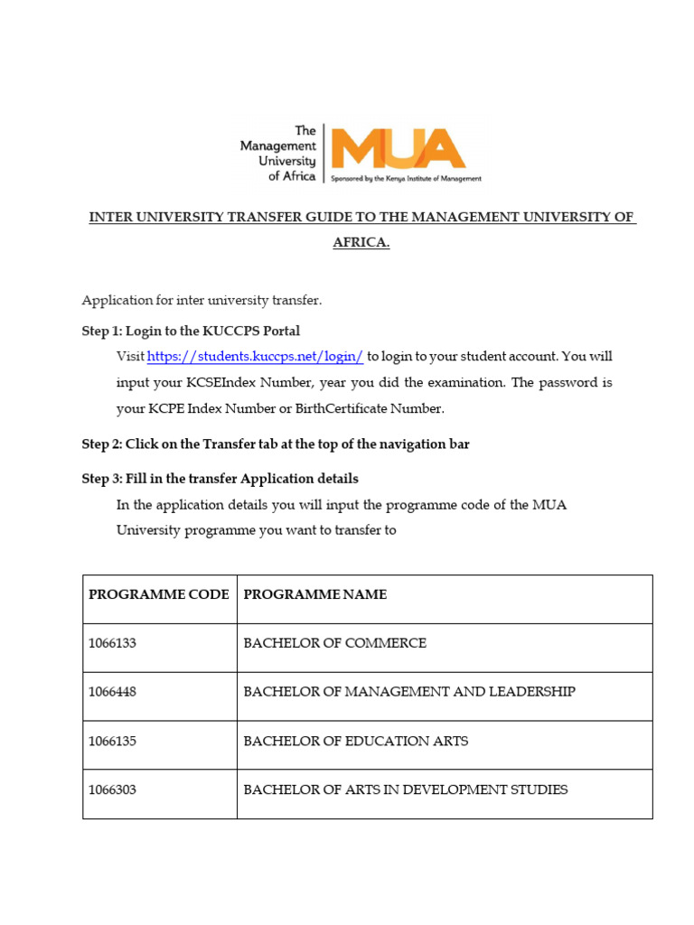 KUCCPS Inter University Transfer Steps | PDF | Finance & Money Management