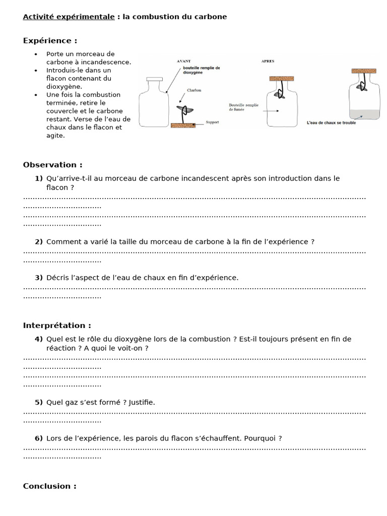 Activité expérimentale 2 La combustion du carbone | PDF