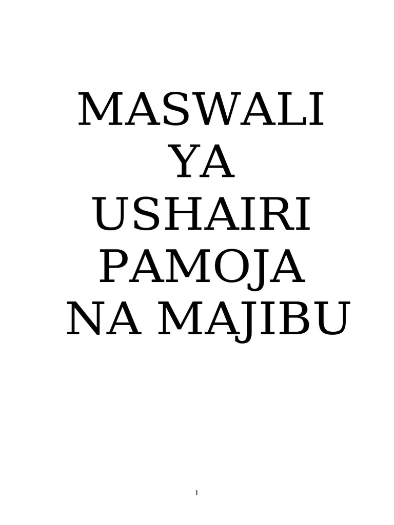 Maswali Ya Ushairi Pamoja Na Majibu | PDF