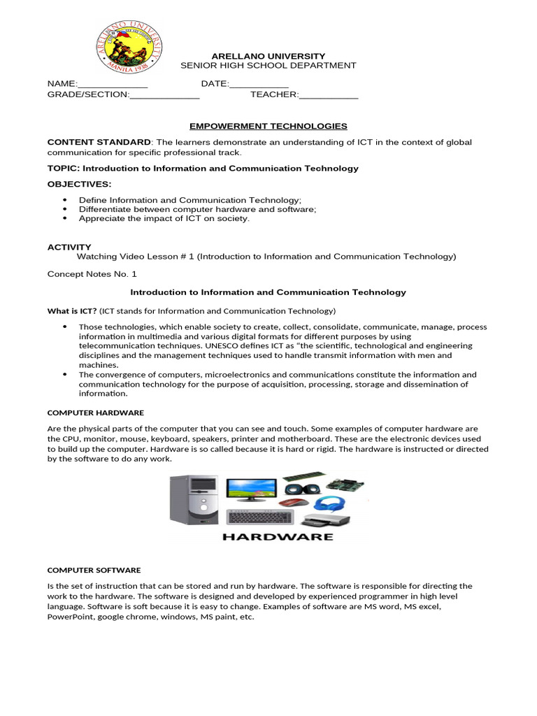 L01 Introduction To Information and Communication Technology ET | PDF
