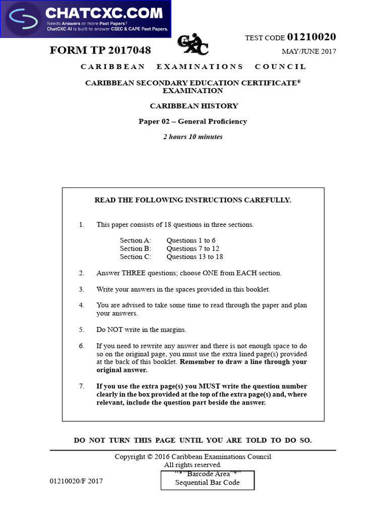 CSEC Caribbean History P2 2017 | PDF