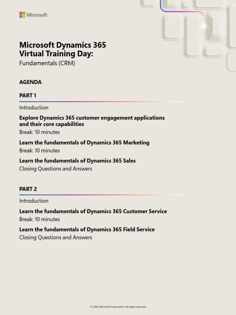 Microsoft Dynamics 365 Virtual Training Day Fundamentals (CRM) | PDF