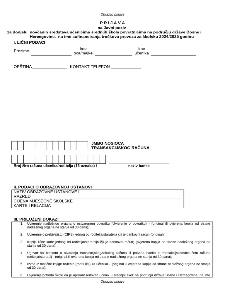 Obrazac-prijave-prevoz-ucenika-2024-2025 | PDF