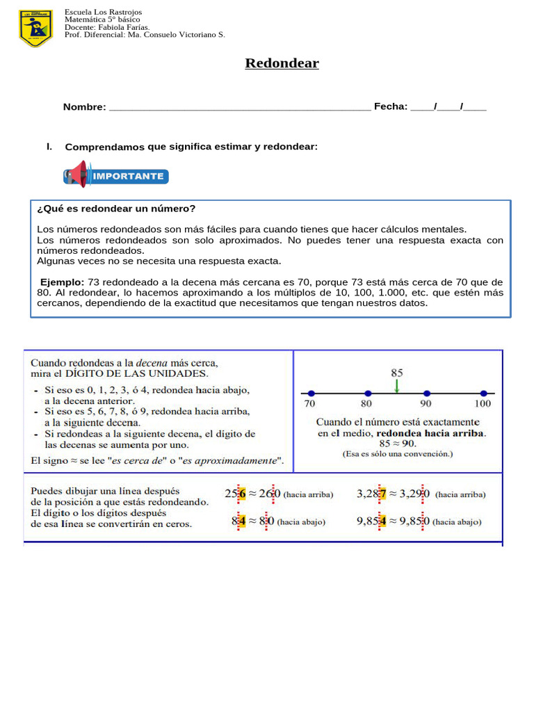 Guía Redondear Números 5° Básico 03 de Abril | PDF