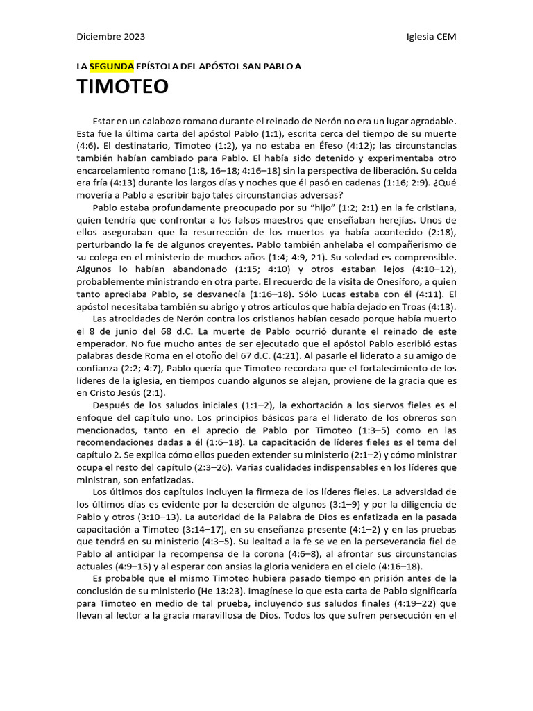 Segunda Epístola A Timoteo | PDF