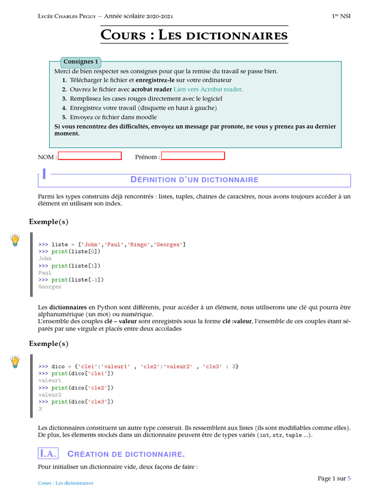 Cours Dictionnaires | PDF