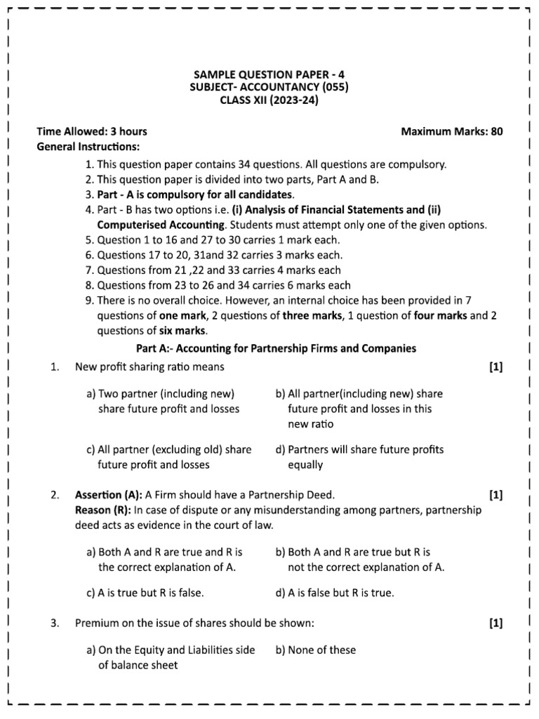 Accountancy Sample Paper Class 12 | PDF