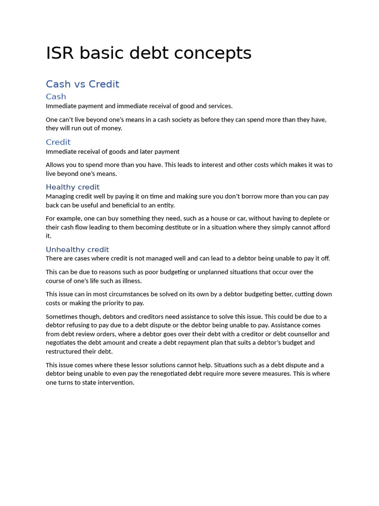 ISR Basic Debt Concepts | PDF | Bankruptcy | Debt