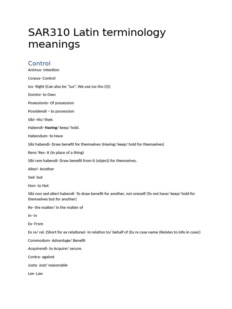 SAR310 Latin Terminology Meanings | PDF