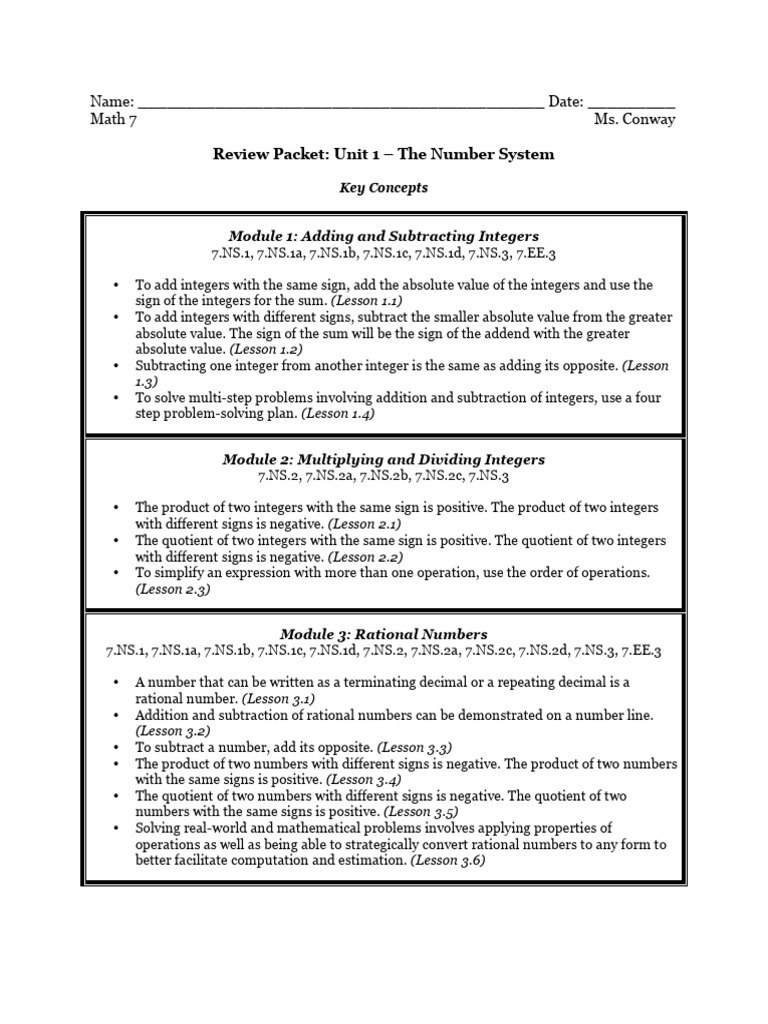 Unit 1 Review Packet | PDF | Numbers | Teaching Methods & Materials