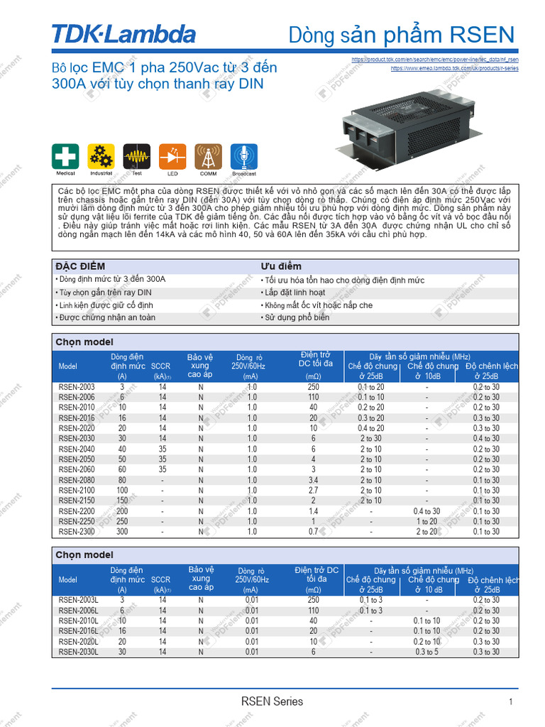 2.2.3.4 - Bộ lọc nhiễu Model RSEN-2006, thương hiệu TDK-Lambda - VA | PDF