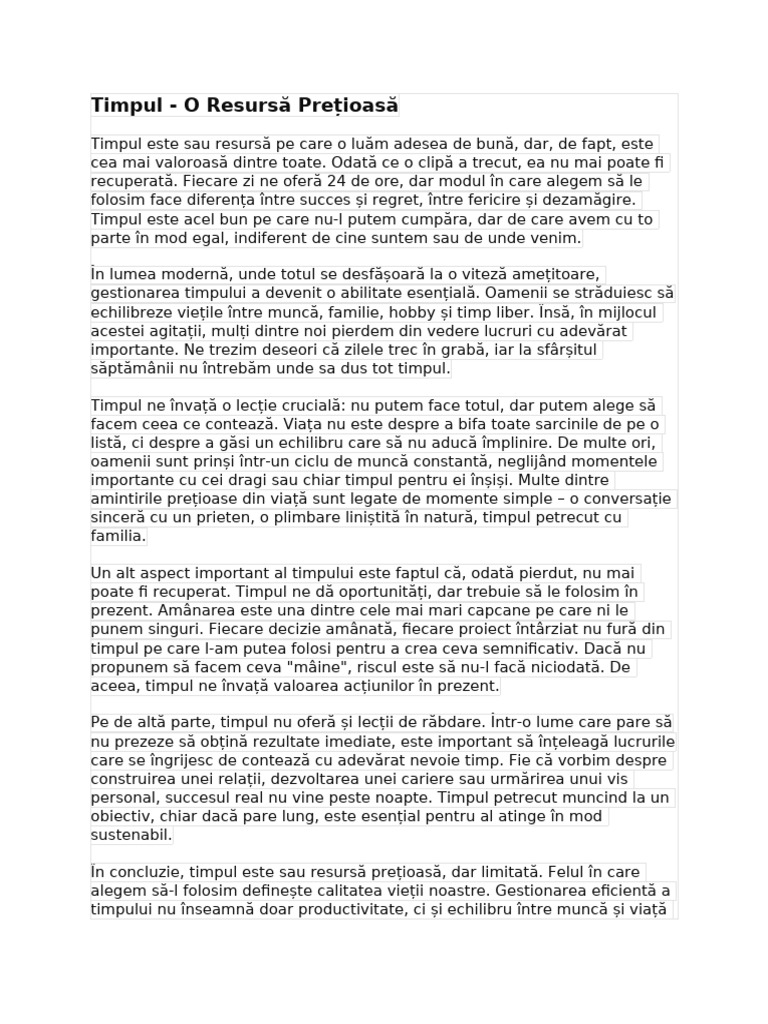 timpul o resursa separata | PDF