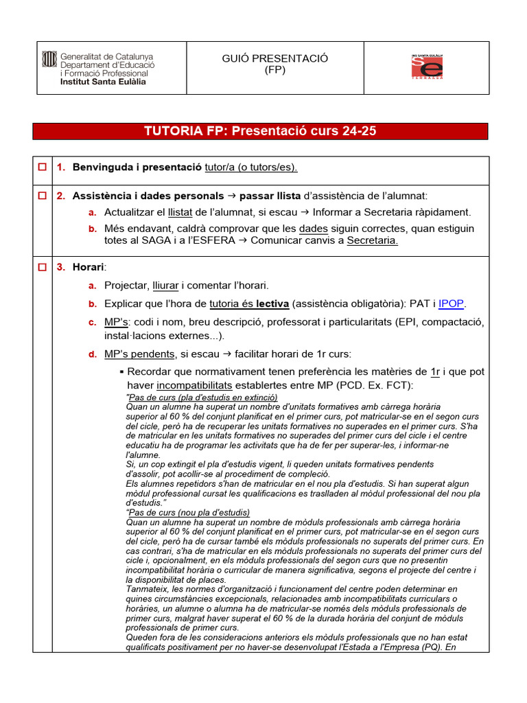 # GUIÓ PRESENTACIÓ CURS Tutoria FP 24-25 | PDF