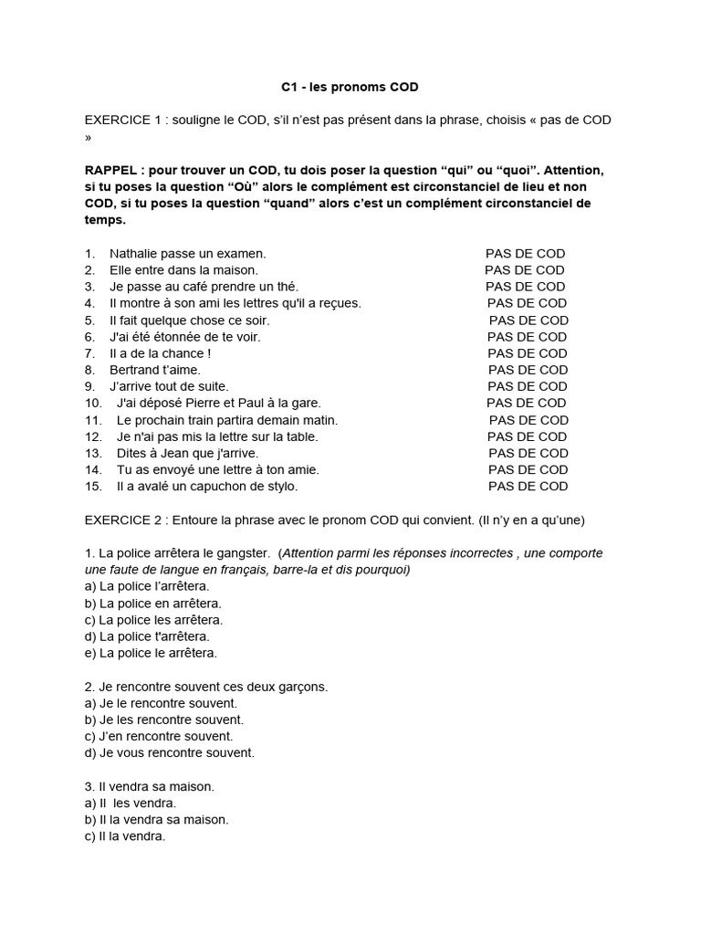 1264-E-C1 les pronoms COD (1) | PDF