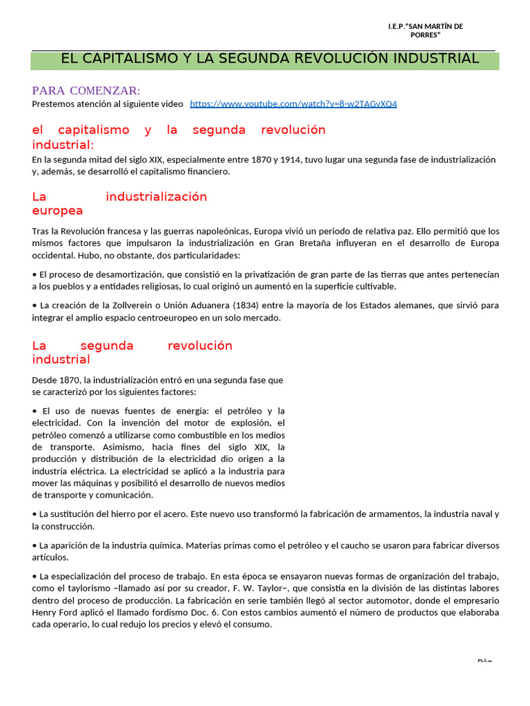 El Capitalismo y La Segunda Revolución Industrial | PDF