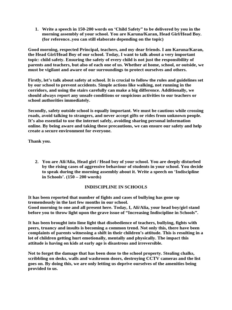 Sample Speeches For Writing A Speech | PDF