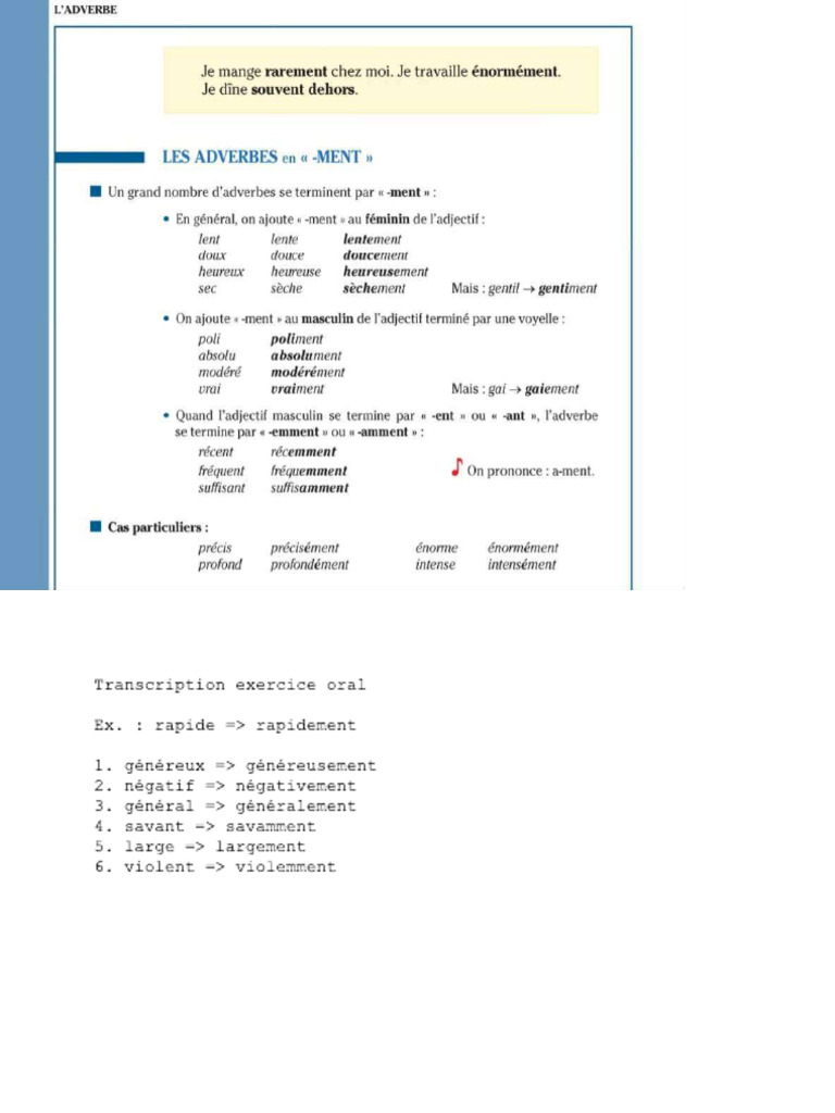 Adverbes en - MENT (Règle, Exercices Et Corrigé) | PDF