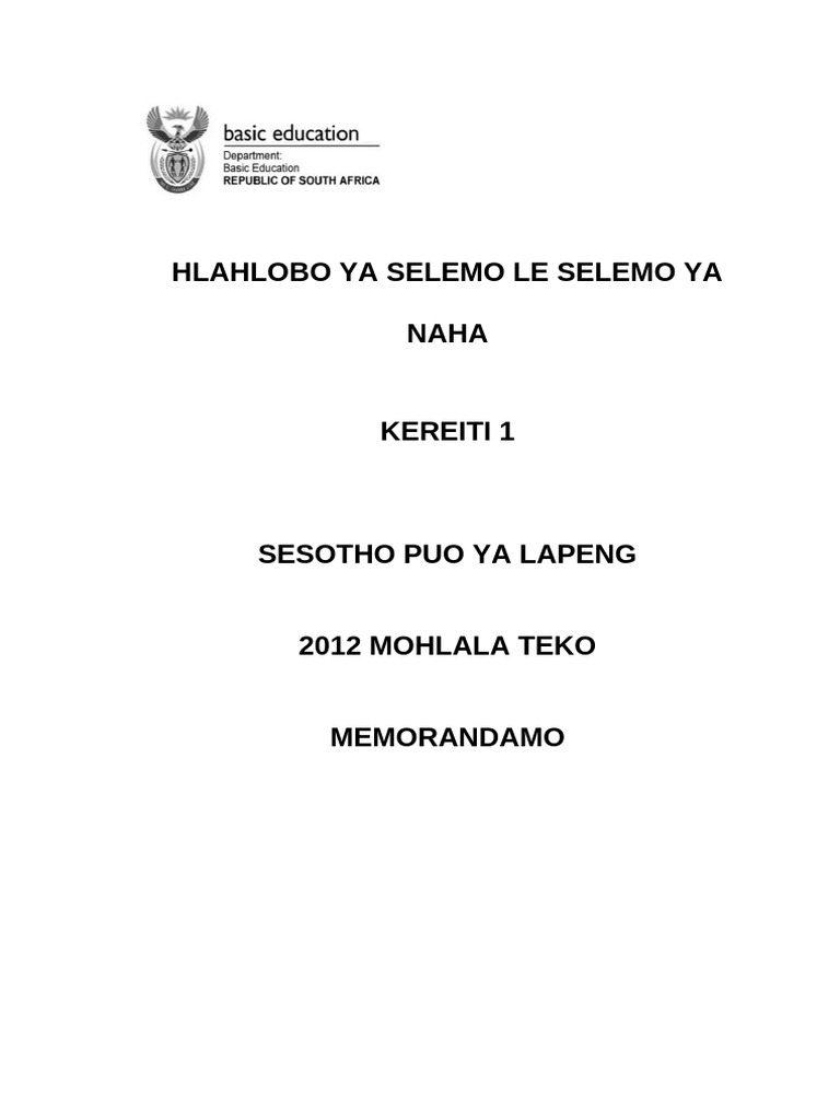 Sesotho Grade 11 Paper 2 Memorandum | PDF