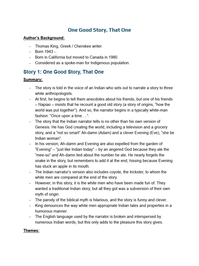 10 Stories - One Good Story, That One - Analysis | PDF