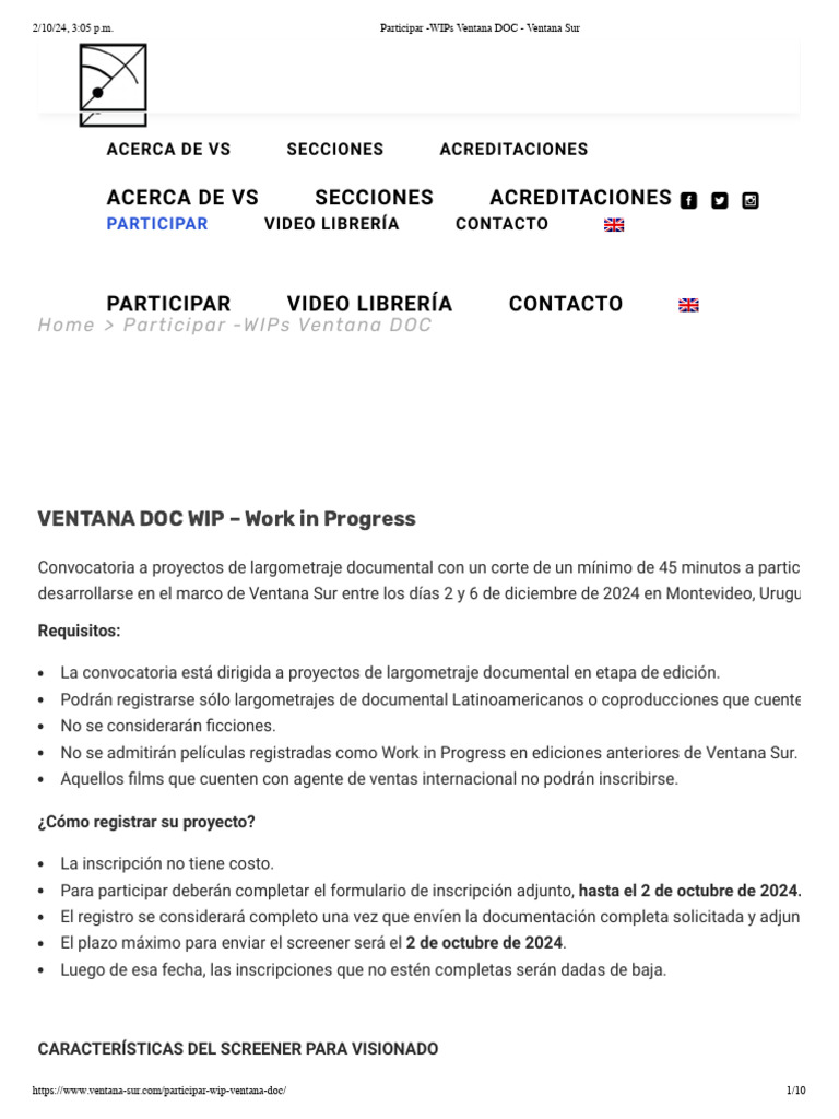 Participar - WIPs Ventana DOC - Ventana Sur | PDF